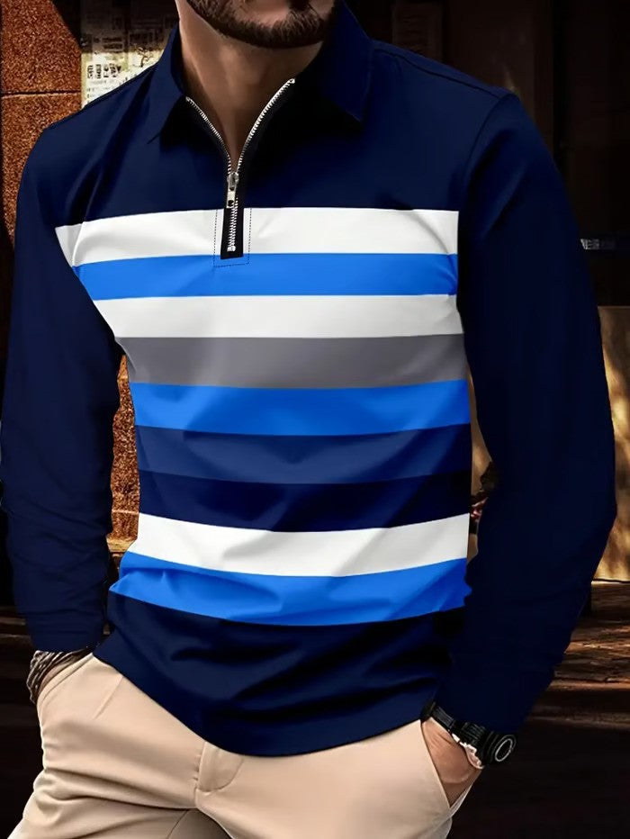 Business Casual Striped Zipper Polo – DUVAL