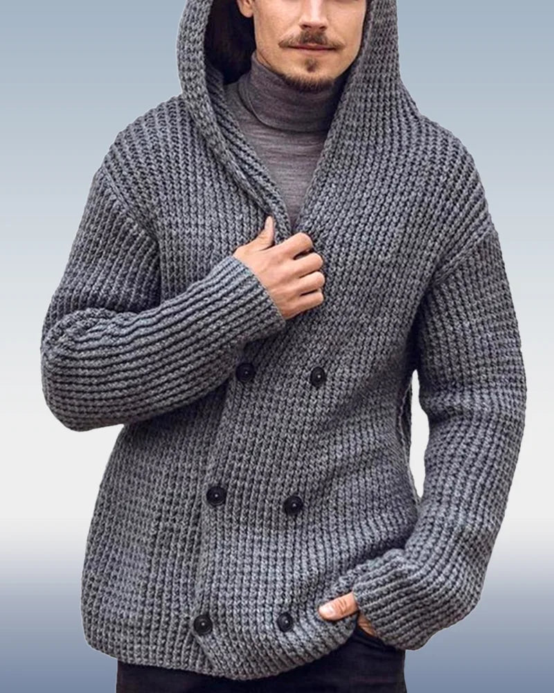 Long Sleeve Double Breasted Knit Hooded Sweater – DUVAL