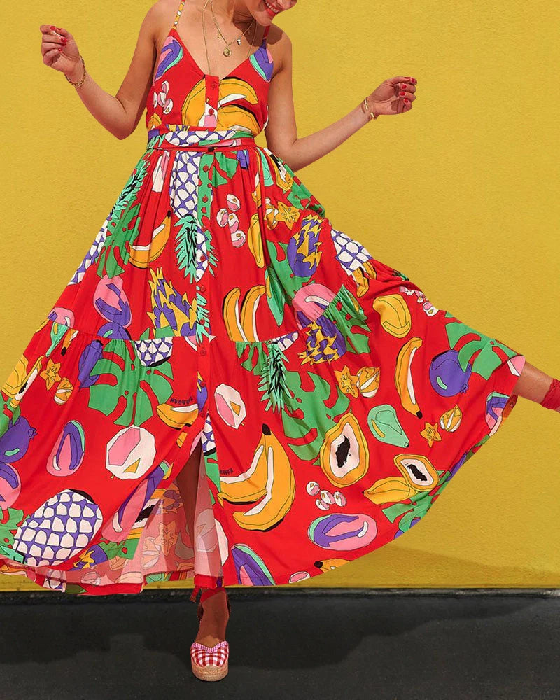 Fruit Graffiti Sling Resort Dress – DUVAL