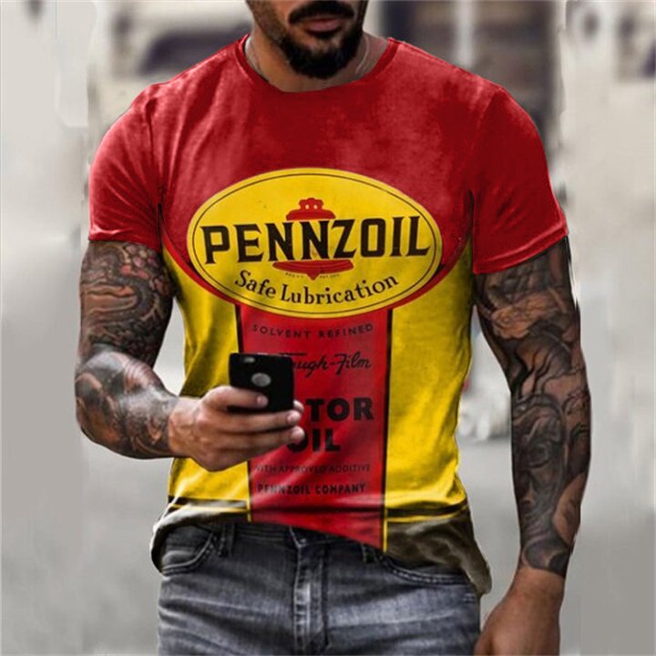 Mens Vintage Motor Oil Printed T-Shirt – DUVAL